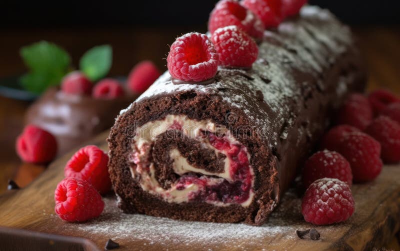 Raspberry Surprise Chocolate Cake Roll Stock Illustration ...