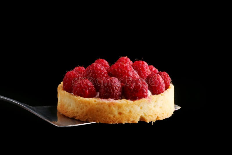 Raspberry Tart Close Up Isolated on Black. Mini Tart Pie Stock Image ...