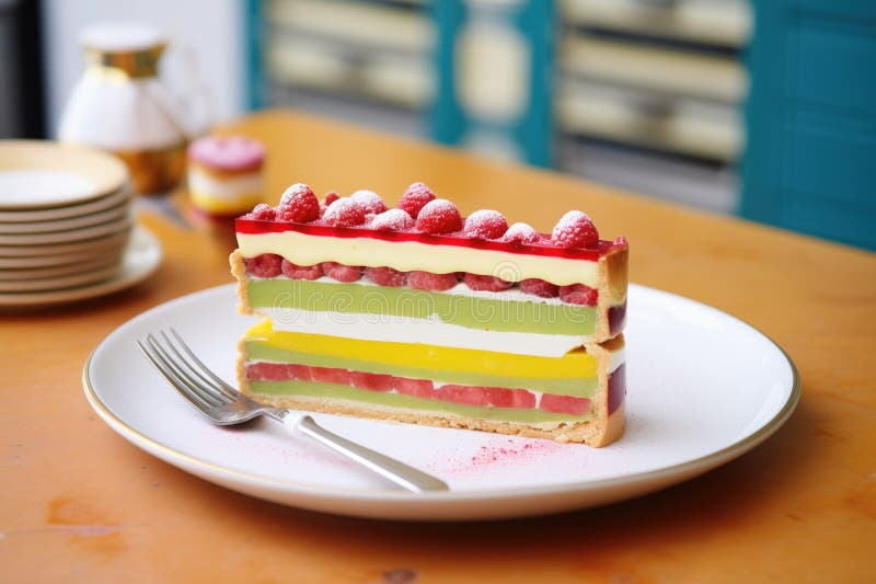 Raspberry Tart Cut Open Showing Layers, on a Ceramic Dish Stock Image ...