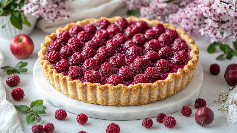 Raspberry Tart Dessert Photography, Spring Flowers, Table Setting Stock ...