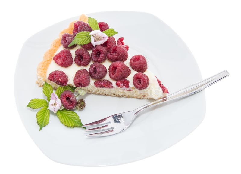 Raspberry Tart on Plate Against White Stock Photo - Image of raspberry ...