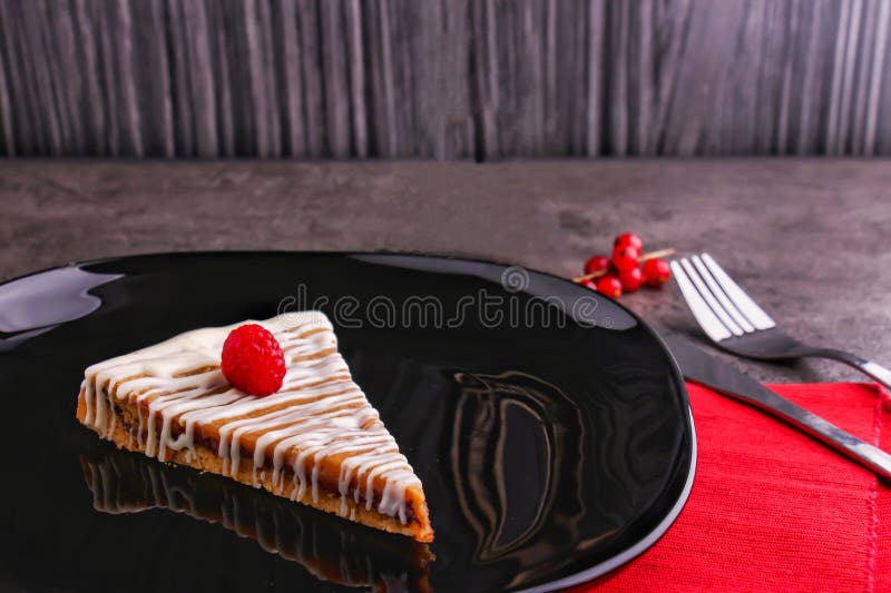 Raspberry Tart with White Chocolate Drizzle Cookie Cake Slice Served in ...