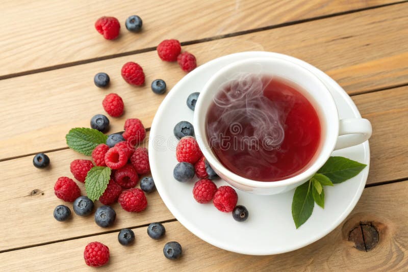 Raspberry Tea with Berries stock illustration. Illustration of ...