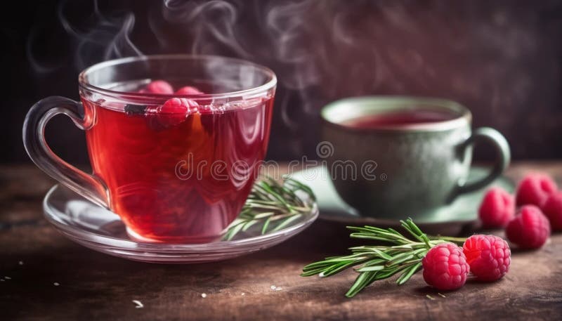 Raspberry Tea with Rosemary Close Up Stock Illustration - Illustration ...