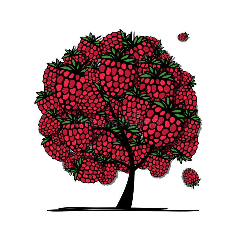 Raspberry Tree, Sketch for Your Design Stock Vector - Illustration of ...
