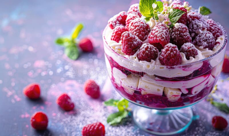 Raspberry Trifle on a Pastel Lavender Surface Stock Image - Image of ...