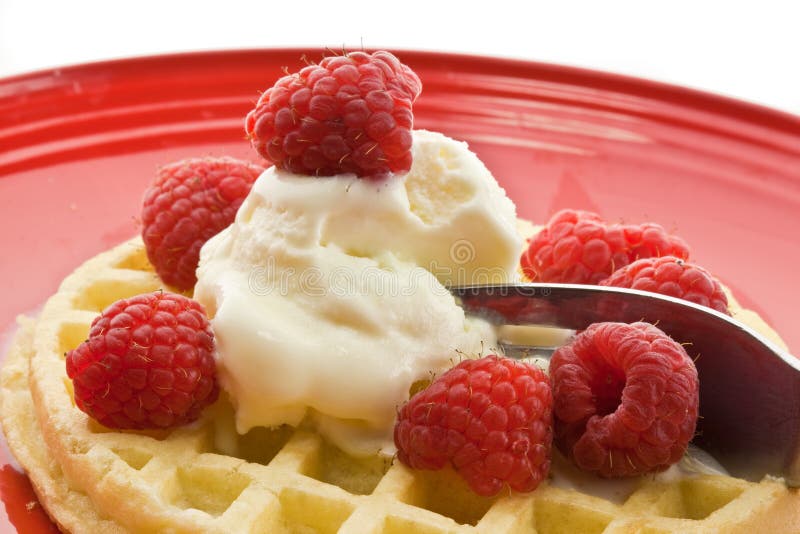 Raspberry Waffle a la mode stock image. Image of color - 13708183
