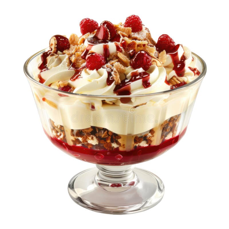 Raspberry, Whipped Cream, and Crumble Dessert in Glass Bowl Stock Image ...