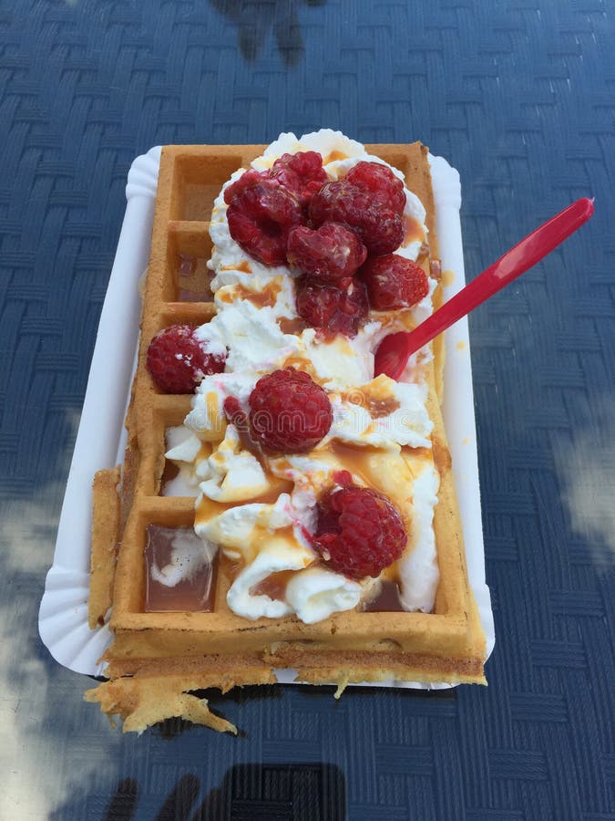 Raspberry Whipped Cream Waffle Stock Photo - Image of breakfast ...