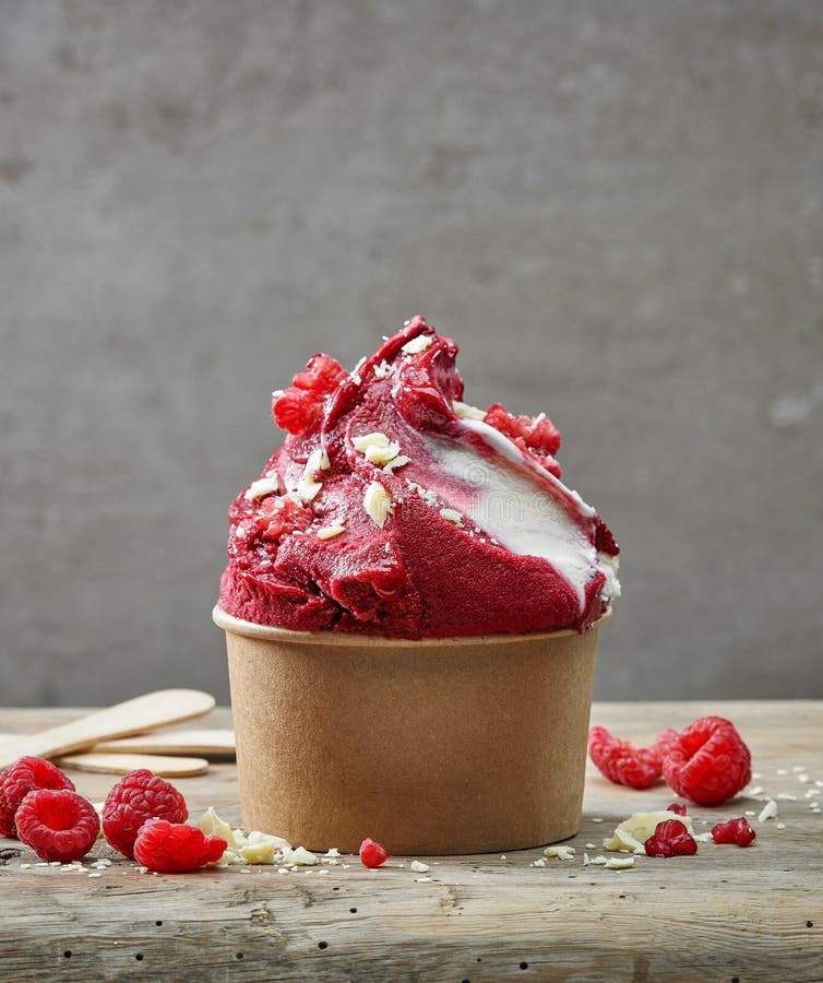 Raspberry and White Chocolate Ice Cream Stock Image - Image of closeup ...