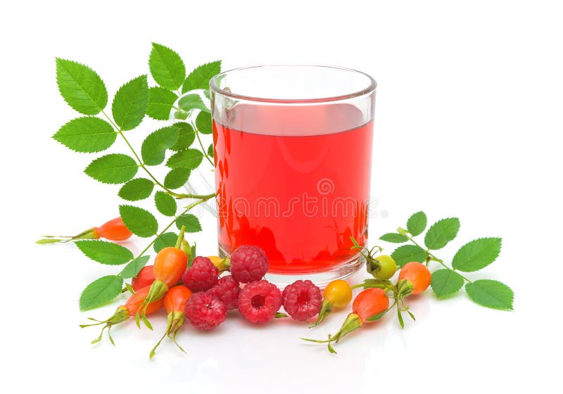Raspberry, Wild Rose Hips and Tea Stock Photo - Image of branch, herb ...