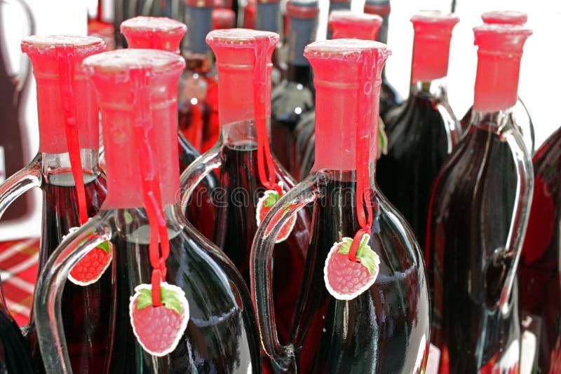 Raspberry Wine in Bottle. Vine Stock Photo - Image of group, food ...