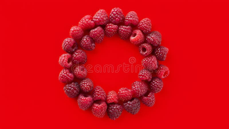 Raspberry Wreath on Bright Red Background Stock Image - Image of ...