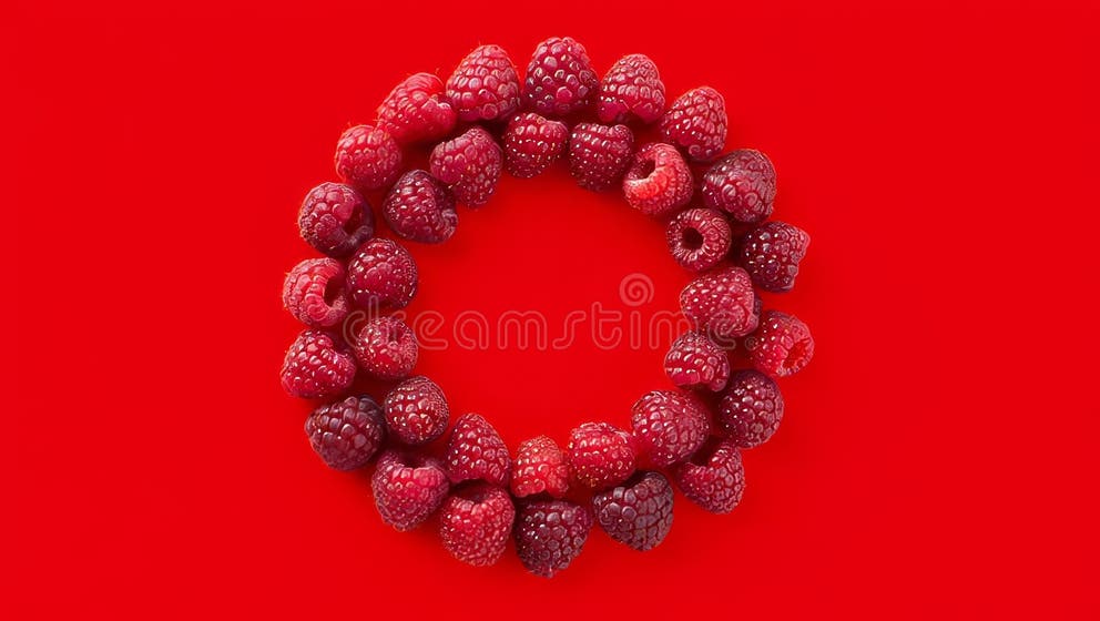Raspberry Wreath on Bright Red Background Stock Photo - Image of circular, sweet: 371224528
