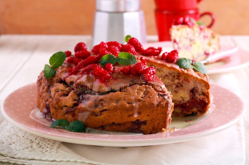 Raspberry and yogurt cake stock photo. Image of bake - 125086430