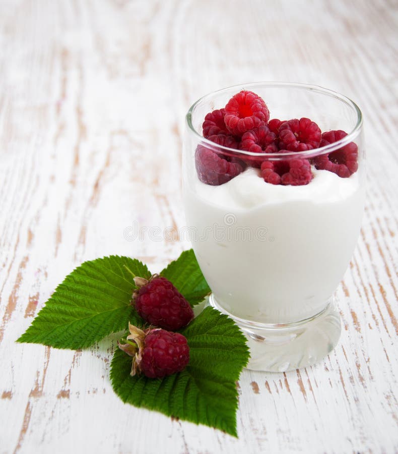 Raspberry Yogurt stock photo. Image of kefir, drink, leaf - 35842634