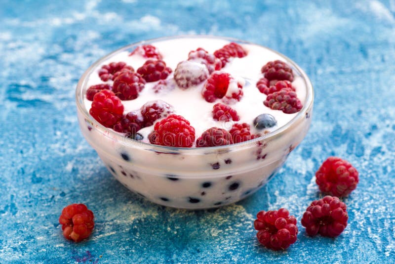 Raspberry with yogurt stock image. Image of delicious - 96422227