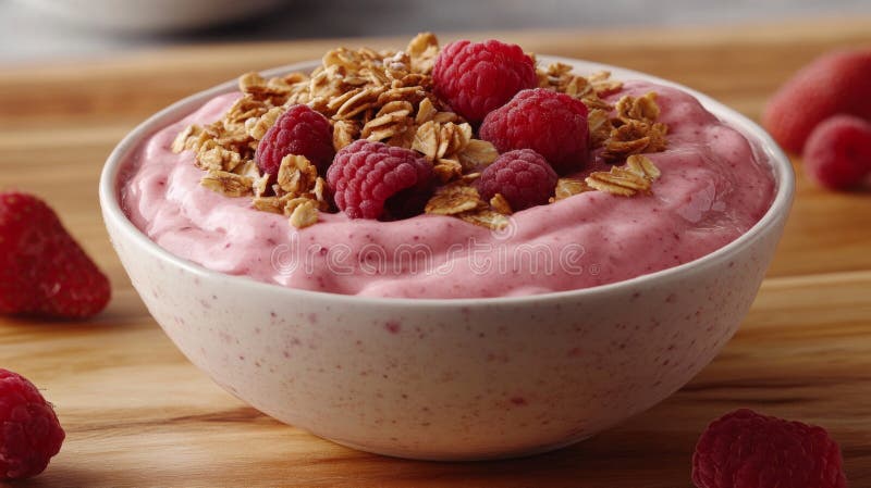 Raspberry Yogurt Parfait with Granola Topping Stock Illustration ...