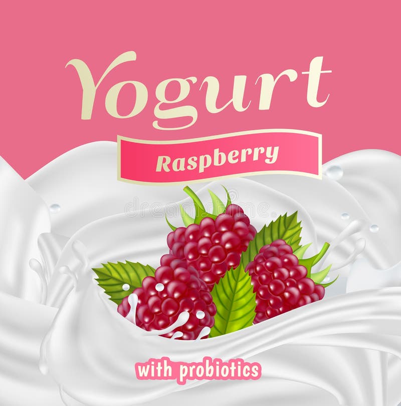 Raspberry Yogurt with Probiotics Splash Label Badge Template. Vector ...