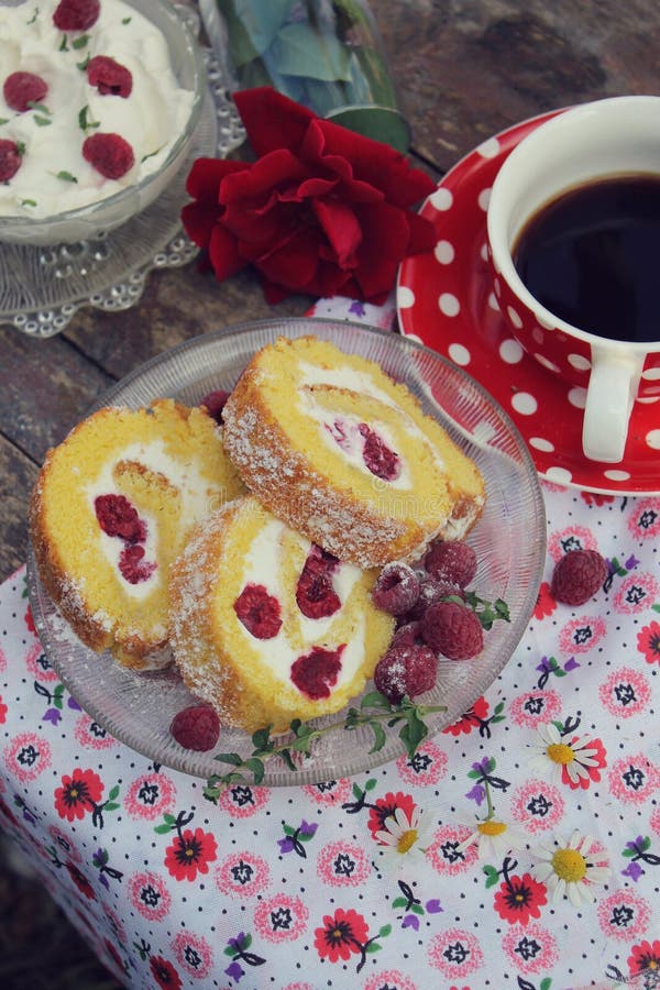 Raspberry roll cake stock image. Image of romantic, sweet - 29790217