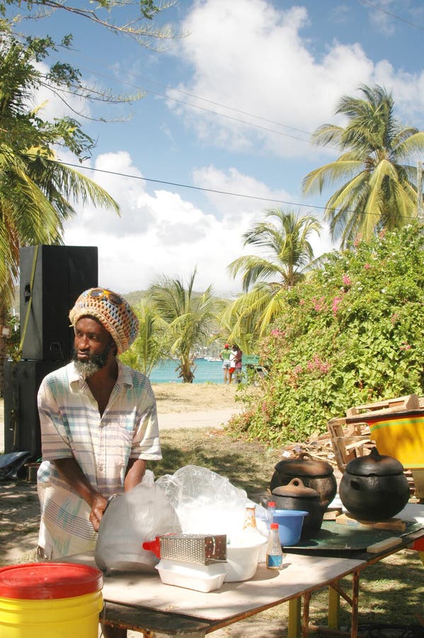 Rasta Man Cooking Beach Bequia Stock Photo - Image of puffy, prepare ...