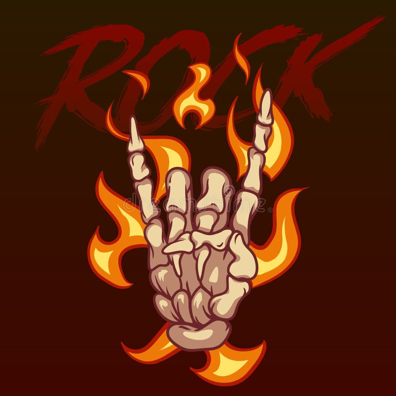 Skeleton Brush Shows Rock Gesture on Fire Stock Illustration ...