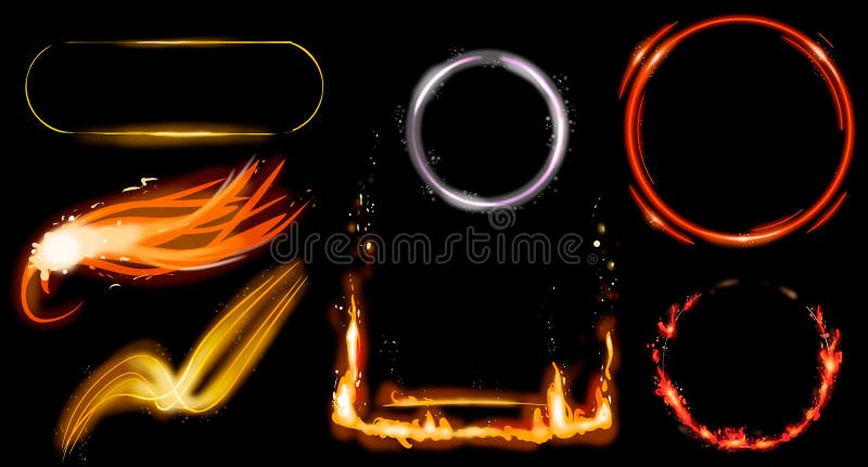 Set with Special Effects, Frames, Fire, Color Raster Illustration Stock ...