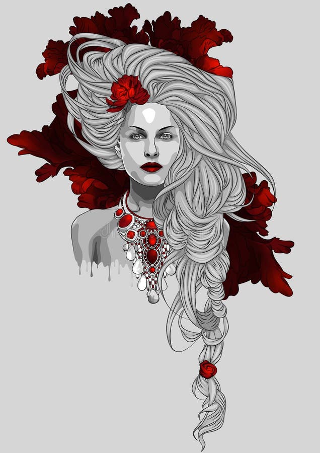 Raster Portrait of the Girl in Vector Style Stock Illustration ...