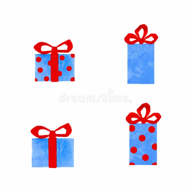 Raster Set of Different Blue Gift Boxes. Flat Design Stock Image ...