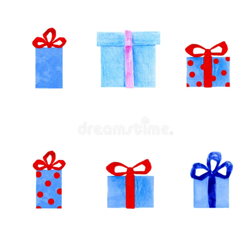 Raster Set of Different Gift Boxes. Flat Design. Stock Illustration ...