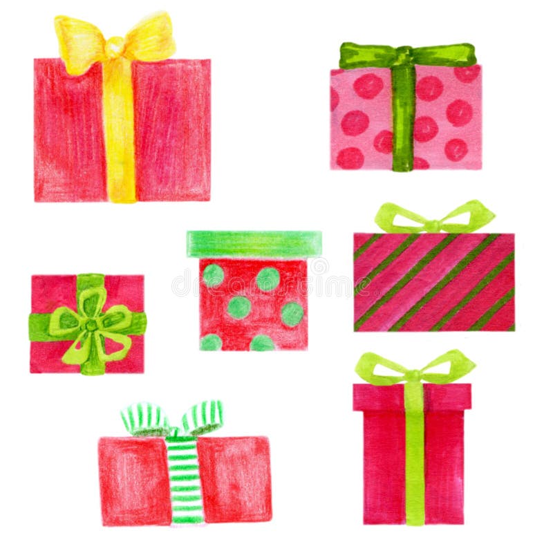 Raster Set of Different Red Gift Boxes. Flat Design. Stock Illustration ...