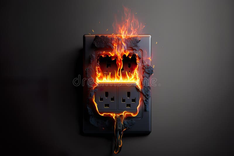 Illustration of a Burning Power Socket Fire on Power Socket Created by ...