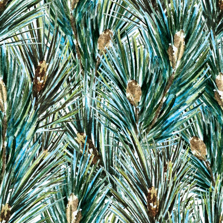 Raster Watercolor Christmas Tree Pattern Stock Photo - Image of repeat ...