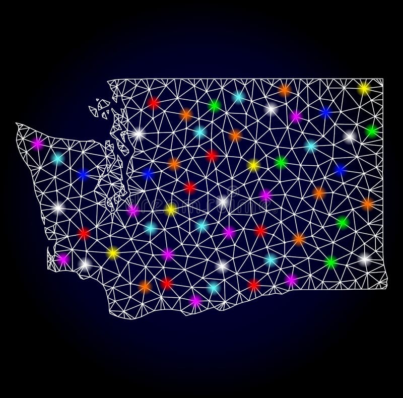 Raster Wire Frame Mesh Map of Washington State with Glare Spots for ...
