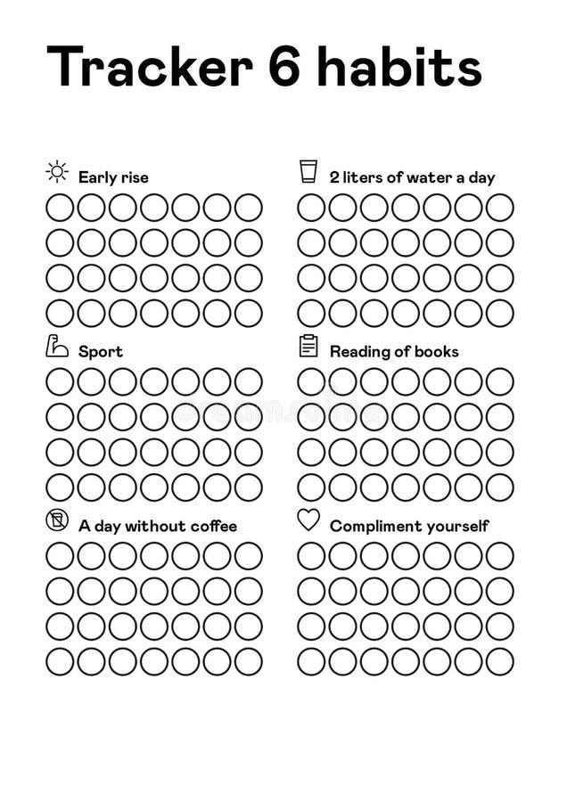 Rastreador De Hábitos Para 6 Hábitos. Lista De Hábitos Stock de ...