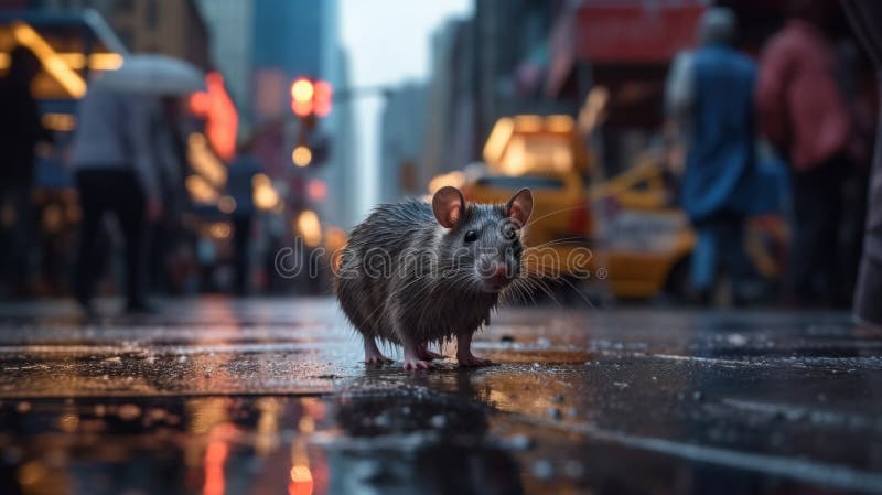 A Rat Amidst Towering Skyscrapers and Neon Signs. Generative AI. Stock ...
