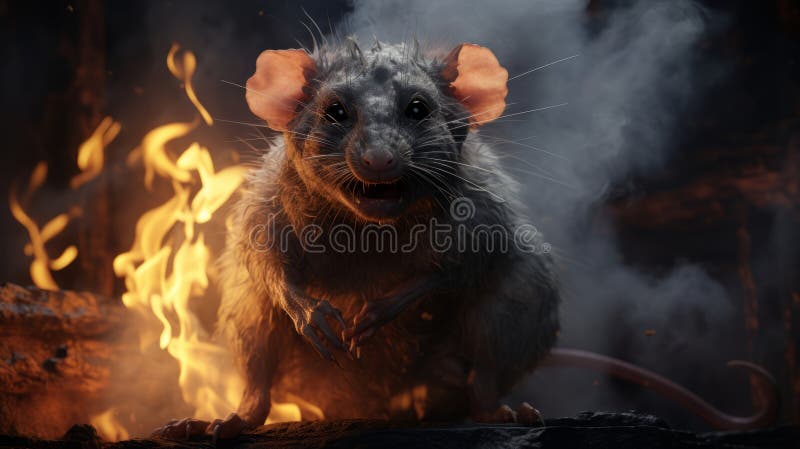 A rat with burning fire stock illustration. Illustration of cheerful ...