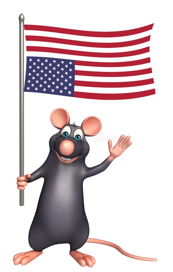 Rat Cartoon Character with Flag Stock Illustration - Illustration of ...