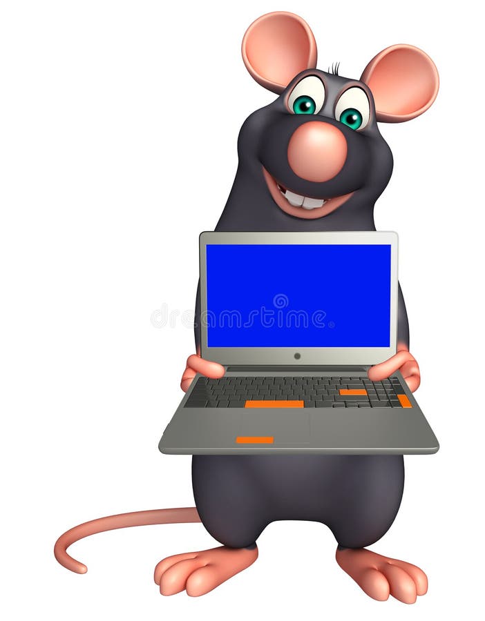 Rat Cartoon Character with Laptop Stock Illustration - Illustration of ...