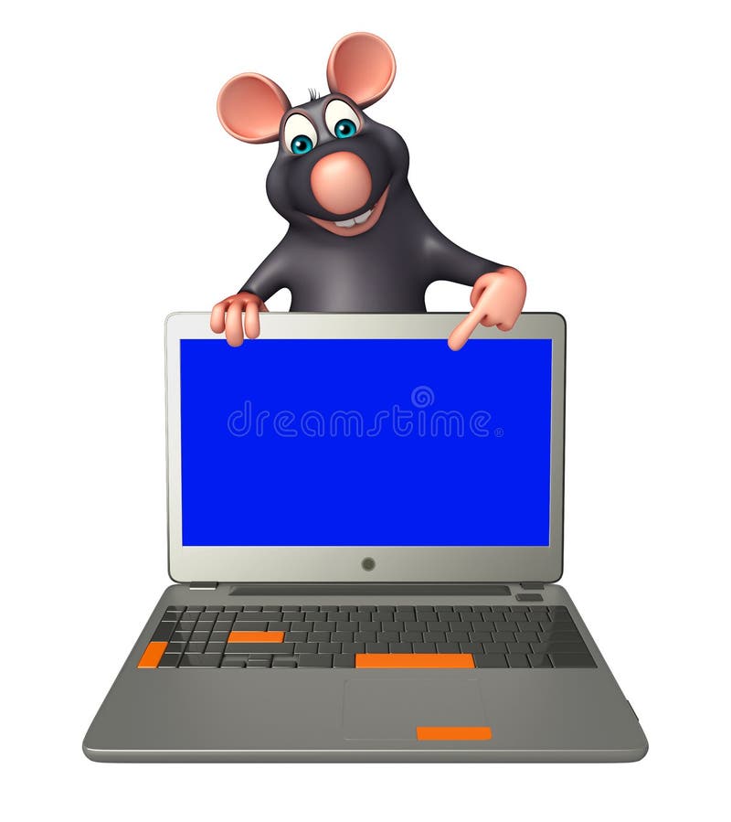 Rat Cartoon Character with Laptop Stock Illustration - Illustration of ...
