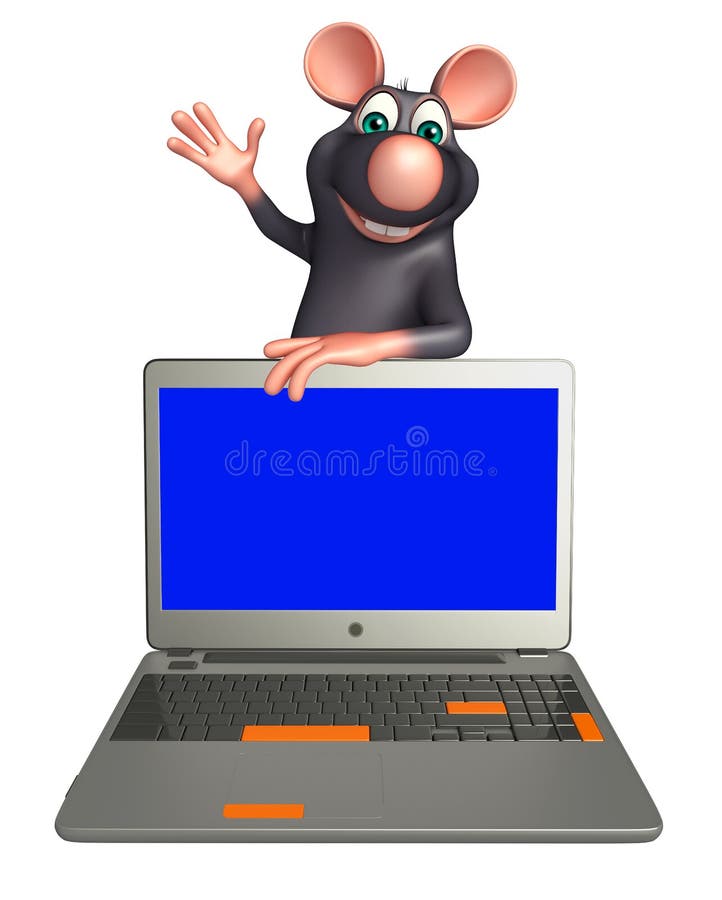 Rat Cartoon Character with Laptop Stock Illustration - Illustration of ...