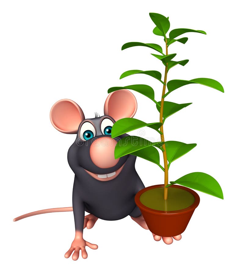 Rat Cartoon Character with Plant Stock Illustration - Illustration of ...
