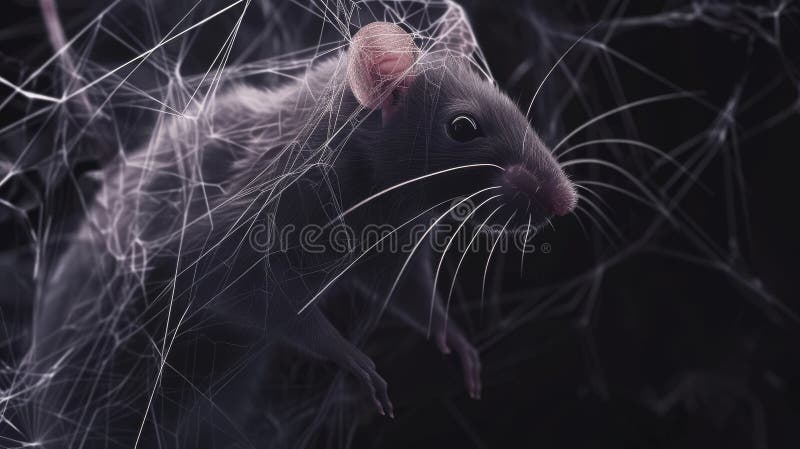 Rat Caught in a Delicate Web in Dark Environment Stock Image - Image of ...