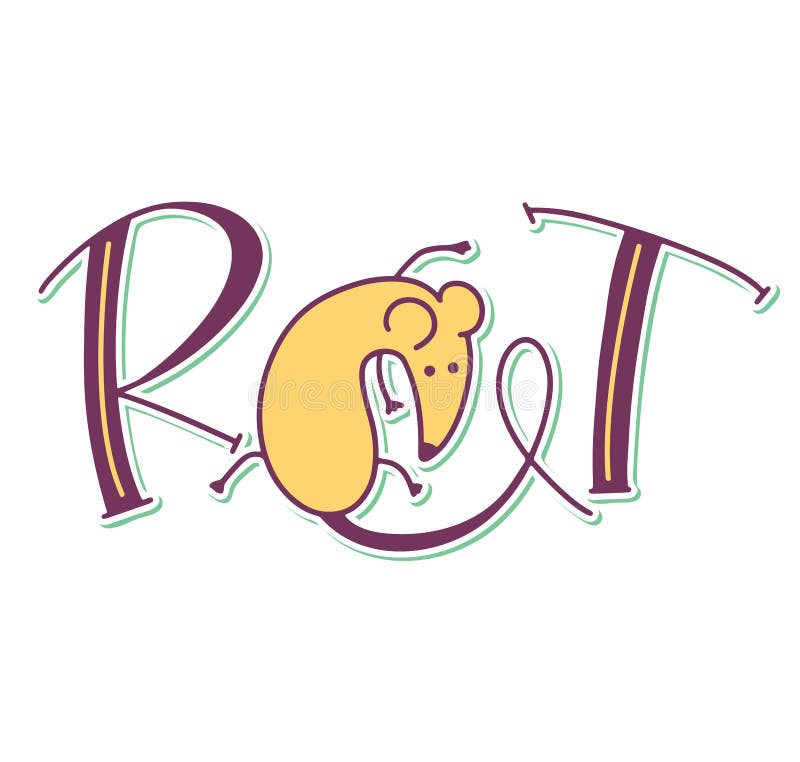 Rat - Colored Calligraphy Isolated on White Background, Vector ...