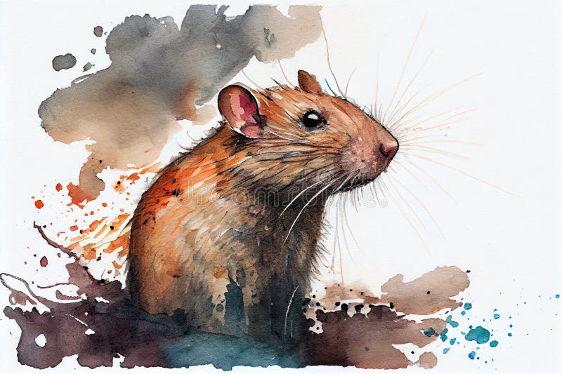 Rat Drawing with Bit of Watercolour Stock Illustration - Illustration ...