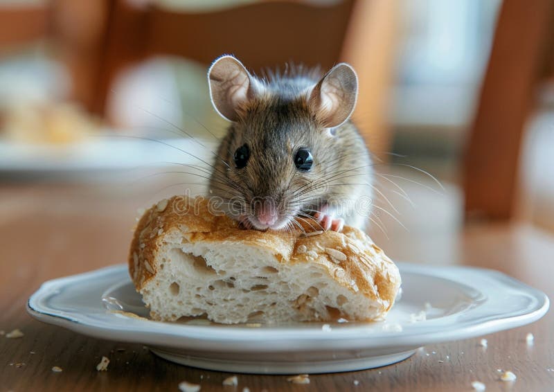 A Rat is Eating the Bread in the Plate Generated by AI. Stock ...