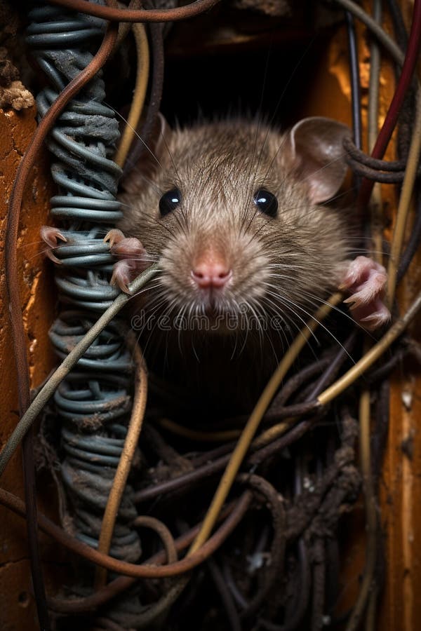 The Rat Eats and Bites the Wiring Cable Stock Photo - Image of ...