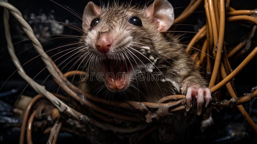 The Rat Eats and Bites the Wiring Cable Stock Image - Image of damaged ...