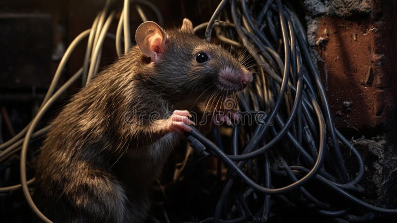 The Rat Eats and Bites the Wiring Cable Stock Image - Image of mouse ...