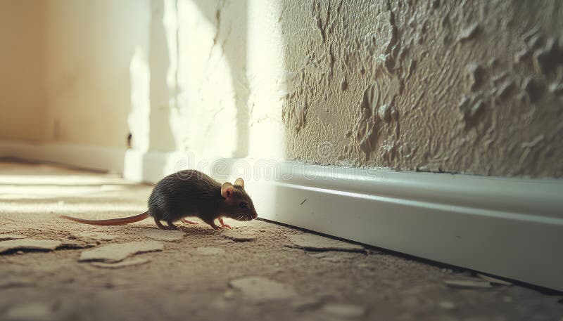 Rat on the Floor Near the Baseboard in the Room. Pest Control Stock ...